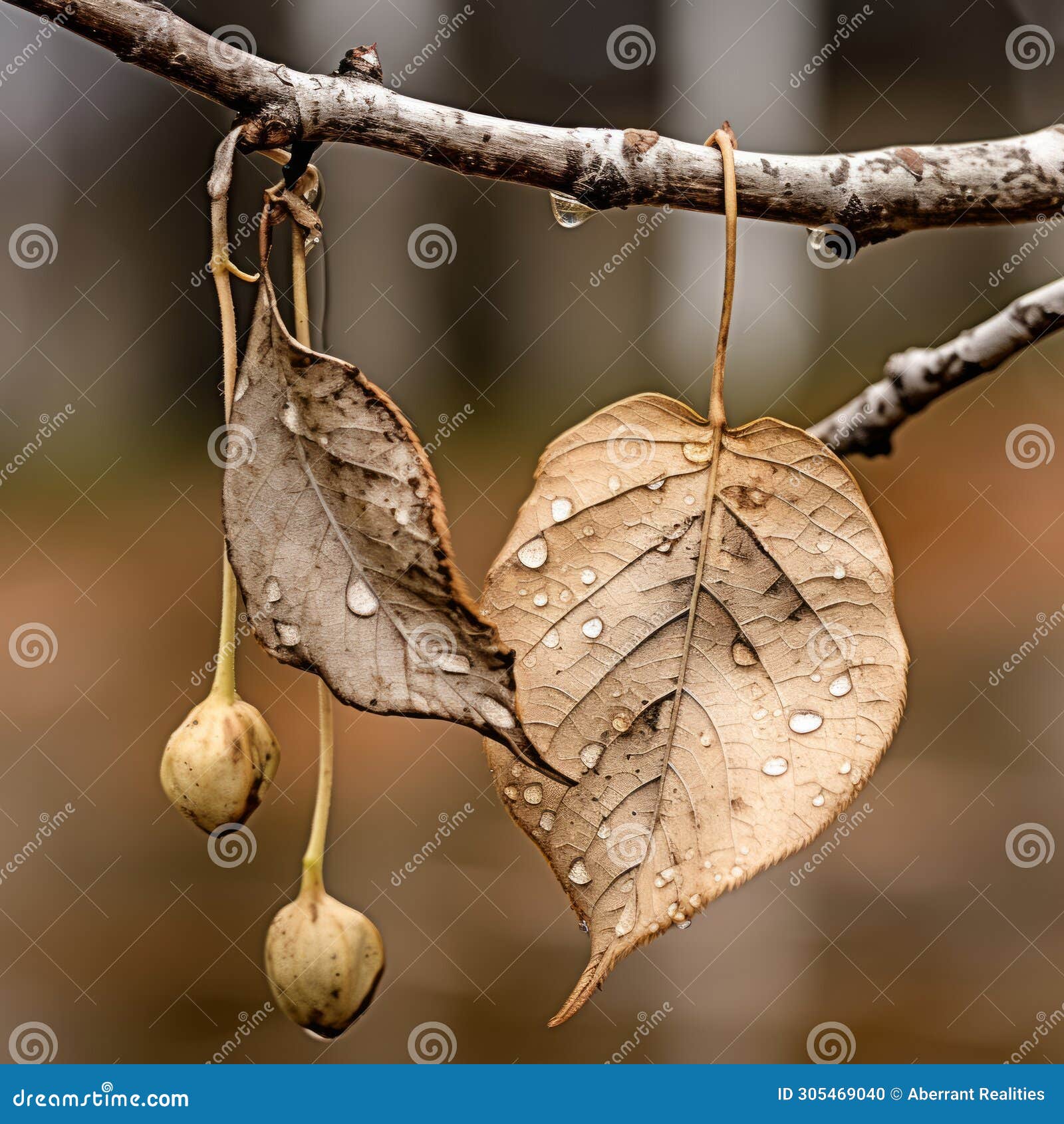 Two Dead Leaves Hanging from a Tree Branch Stock Illustration ...
