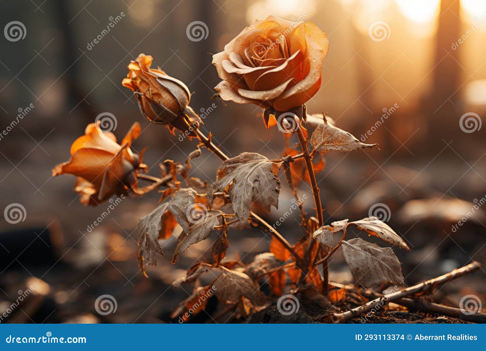 Two Dead Roses in the Middle of a Forest at Sunset Stock Illustration ...