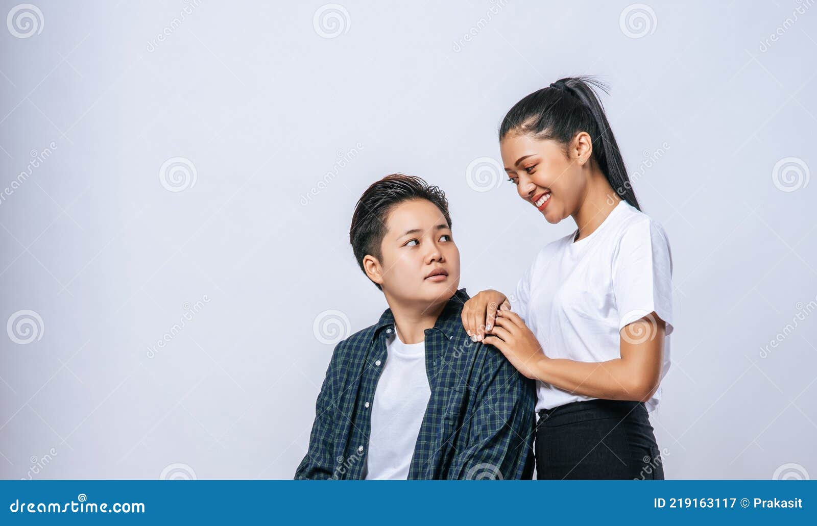 Two Dear Women Stood and Held Another Shoulder Stock Image - Image of ...