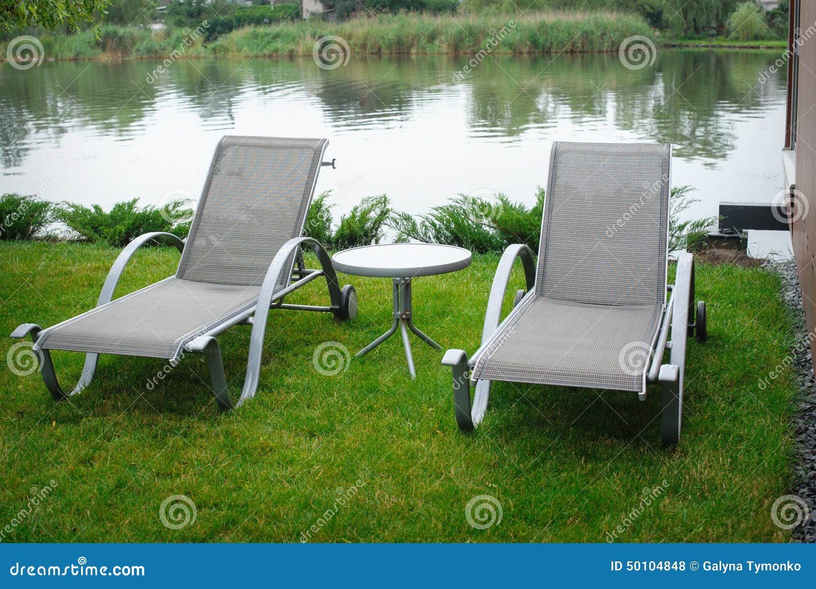 Two Deck Chairs on the Bank of the River Stock Photo - Image of breath ...