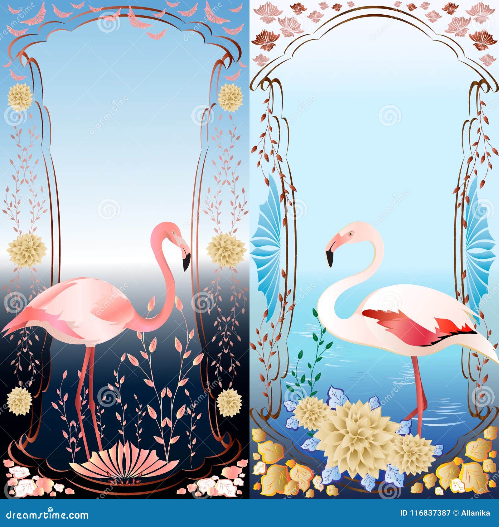 Two Decorative Frames with Flamingo Stock Vector - Illustration of ...