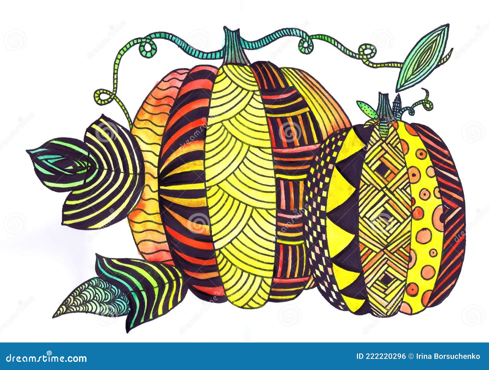 Two Decorative Pumpkins on a White Background. Children`s Drawing Stock ...