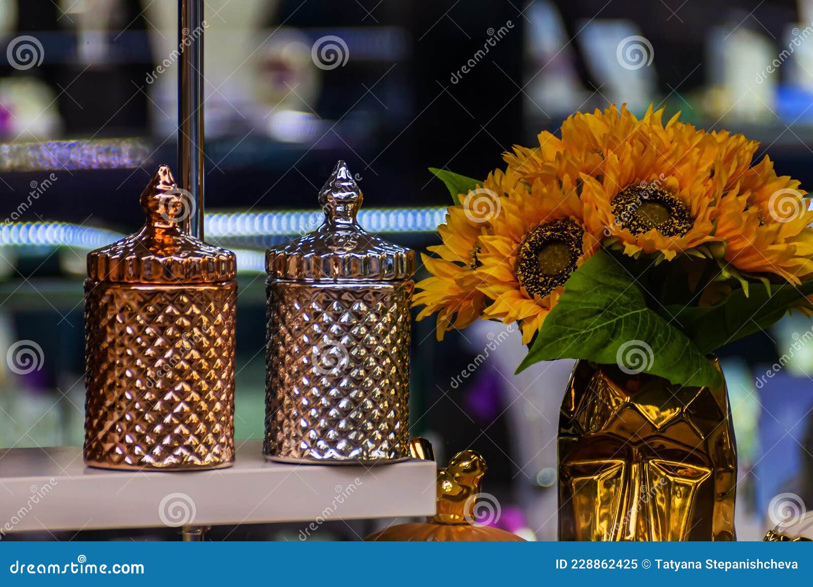 Two Decorative Vessels of Gold and Silver Colors Stock Image - Image of ...