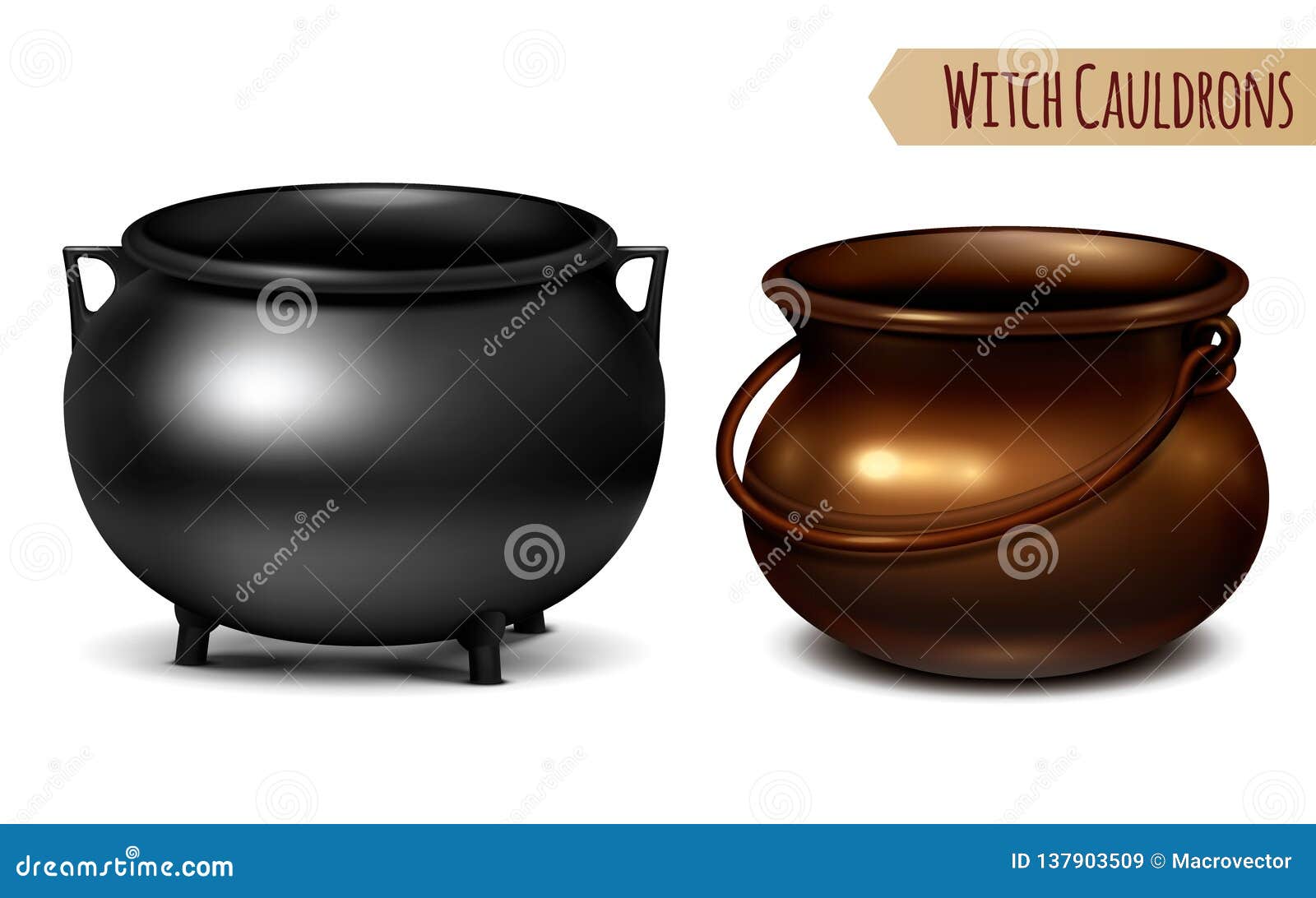 Cauldrons With A Handle Included. Dishes For Tourist Recreation. Vector ...