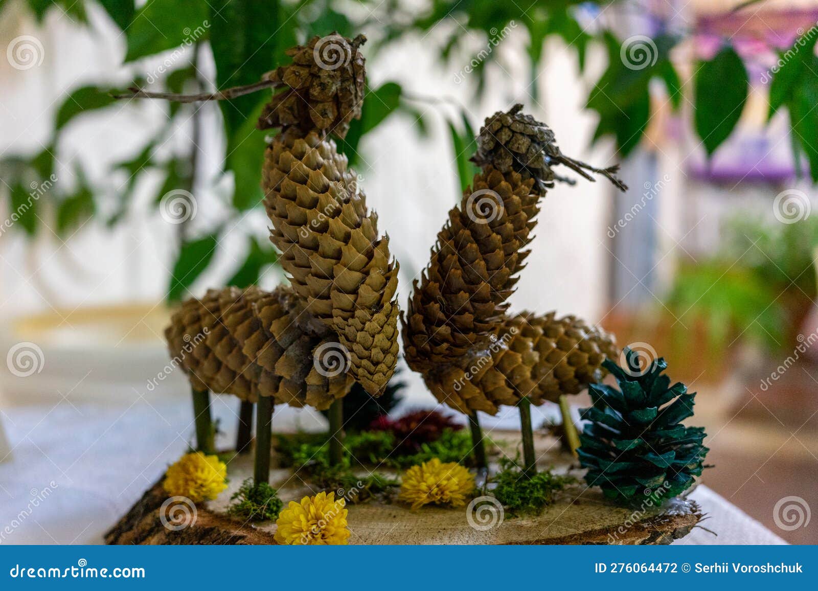 Two Deer are Made of Cones. Children S Creativity Stock Photo - Image ...