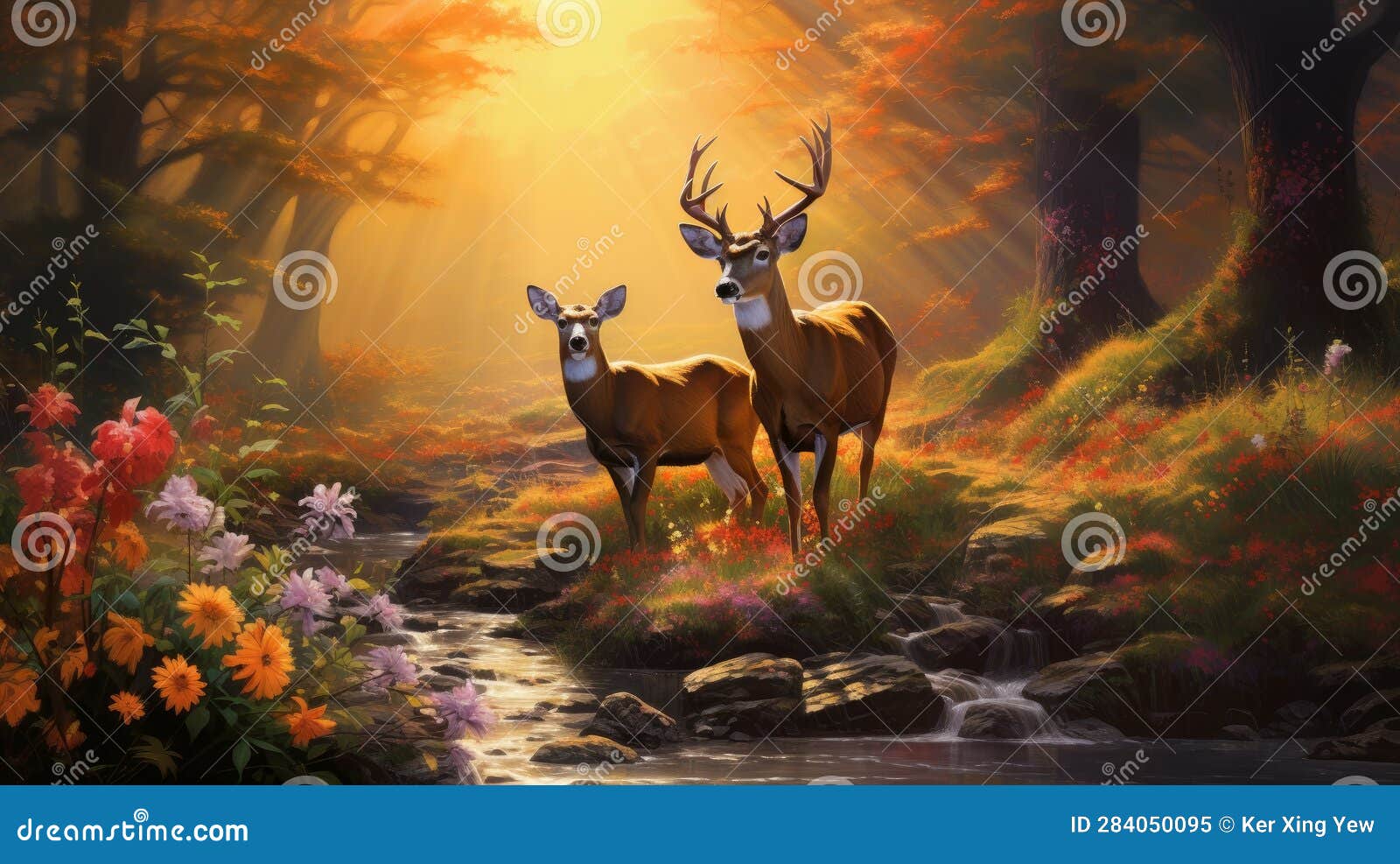 Two Deer Standing Next To Each Other in a Forest Stock Image - Image of ...
