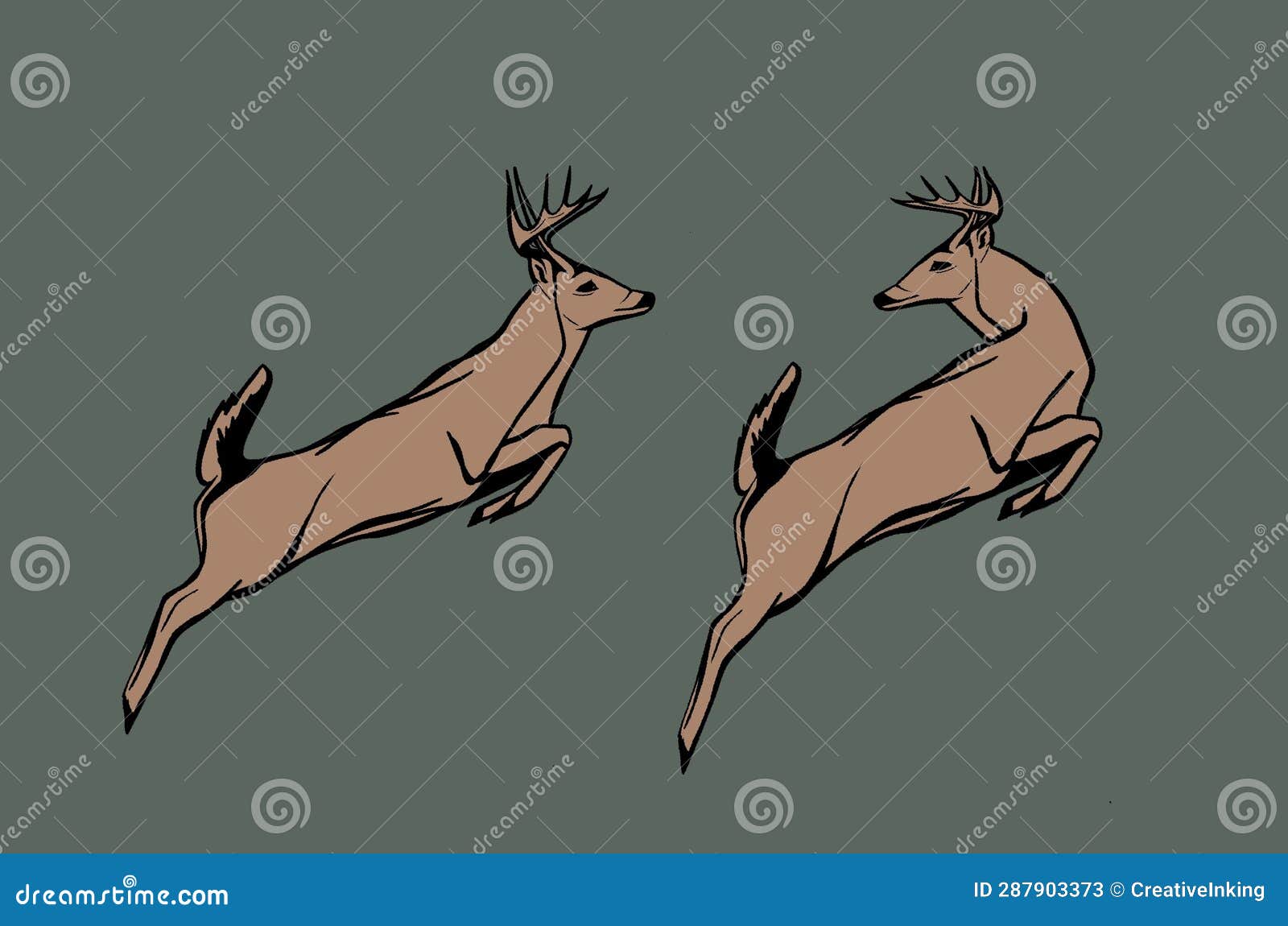 Two Deer Synchronize Their Leaps Stock Illustration - Illustration of ...