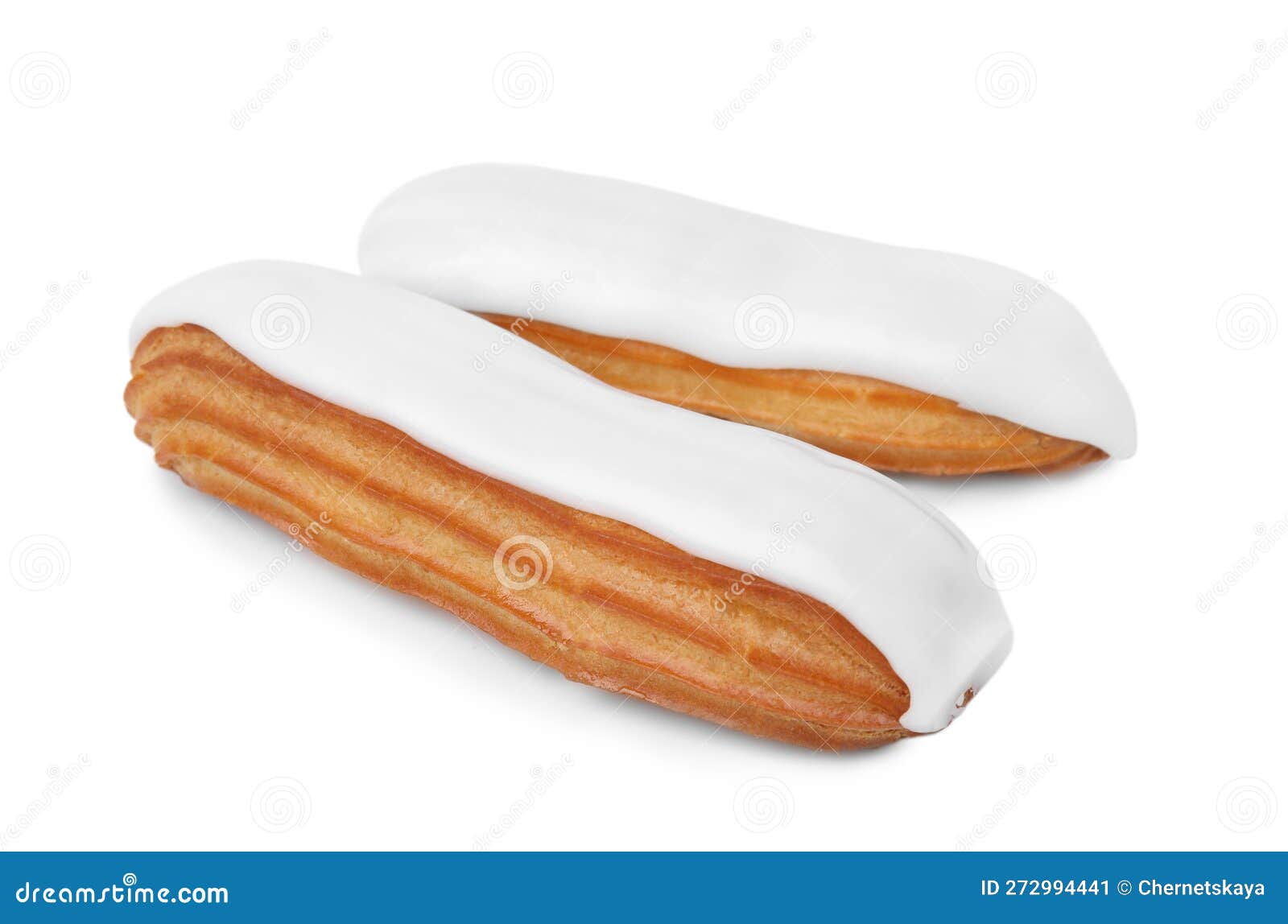Two Delicious Eclairs Covered with Glaze Isolated on White Stock Image ...