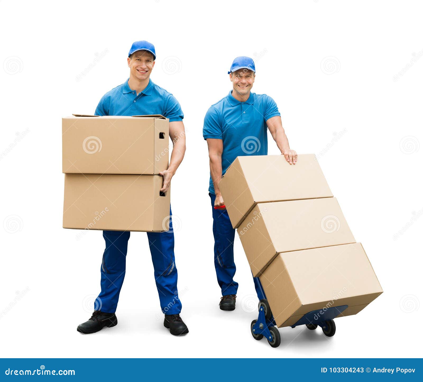 Two Delivery Men with Cardboard Boxes Stock Image - Image of male ...