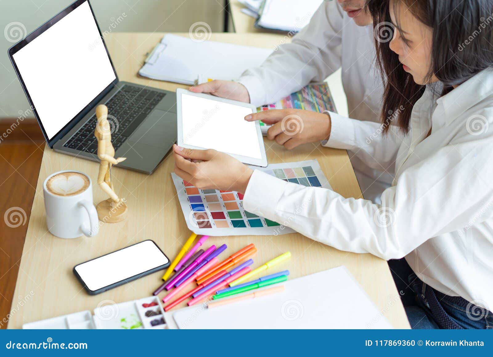 Two Designers Teamwork Working with Color Samples for Design Project ...