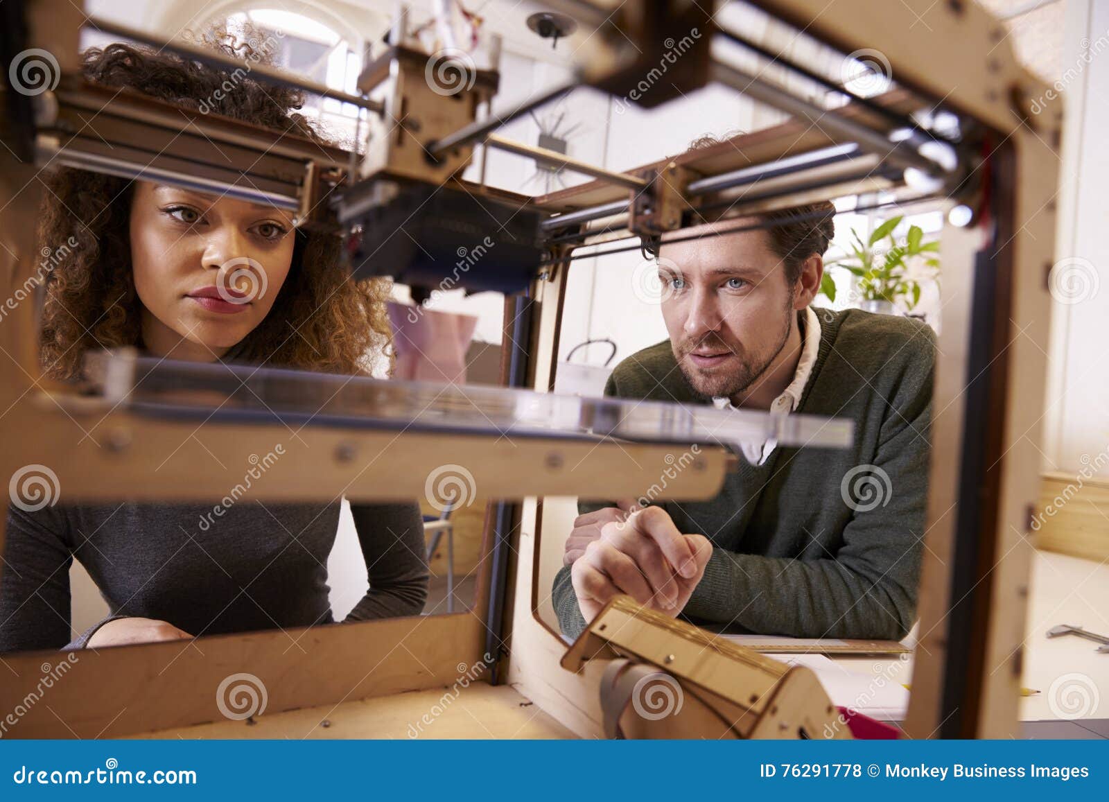 Two Designers Working with 3D Printer in Design Studio Stock Photo ...
