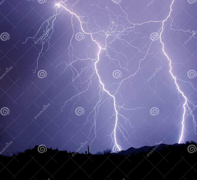 Two Detailed Lightning Strikes Stock Image - Image of electric ...