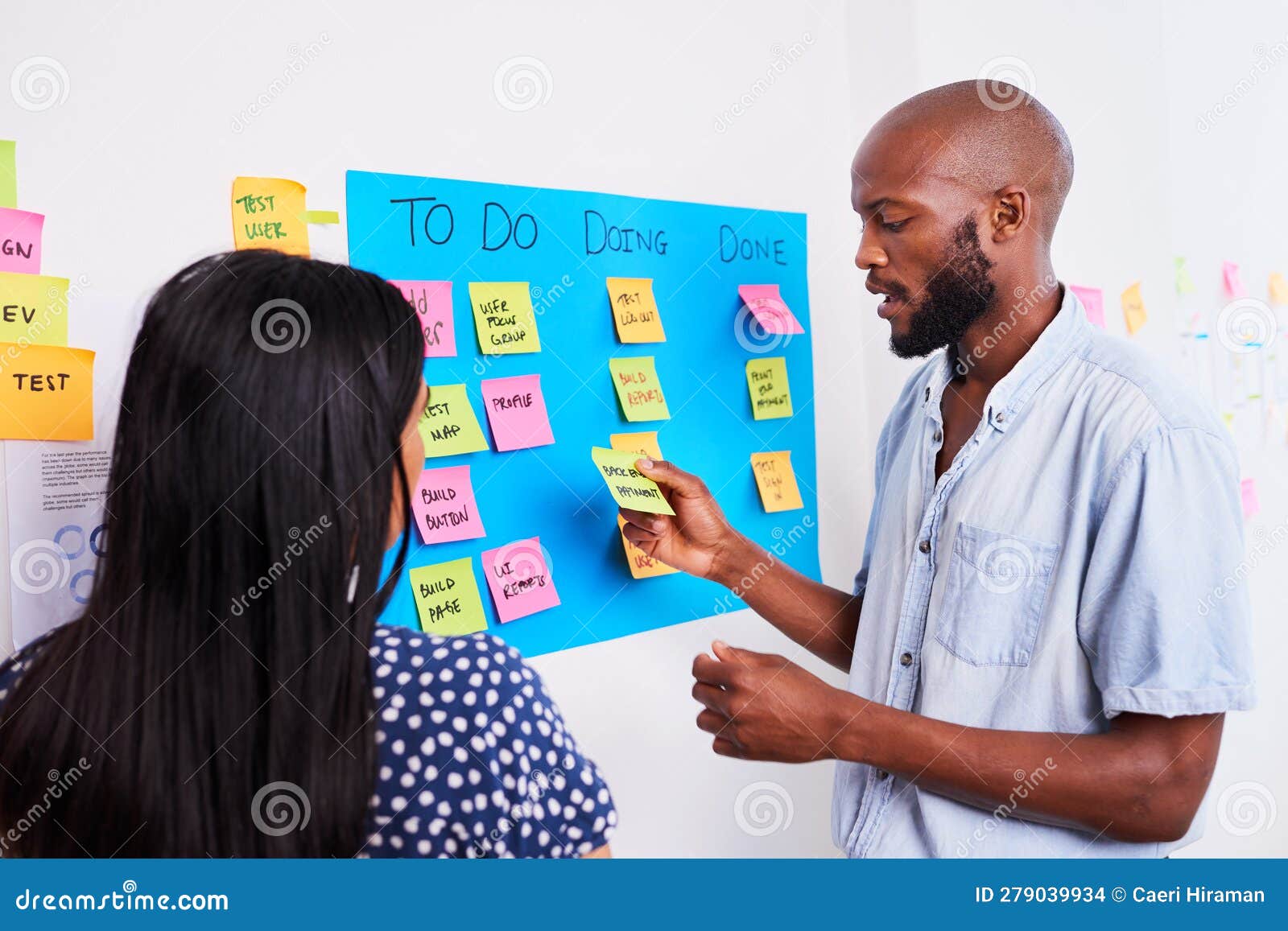 Two Developers Move Tickets on Scrum Board during Sprint Planning Stock ...