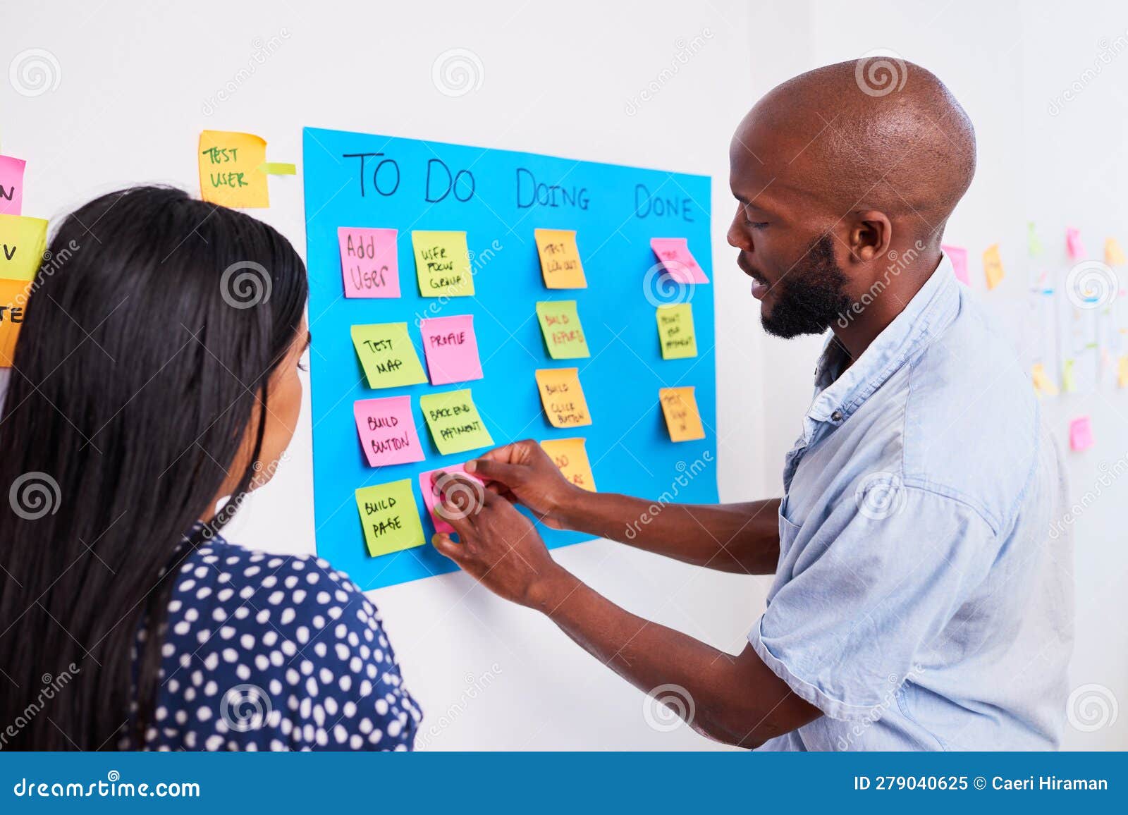 Two Developers Move Tickets on Scrum Board during Sprint Planning Stock ...