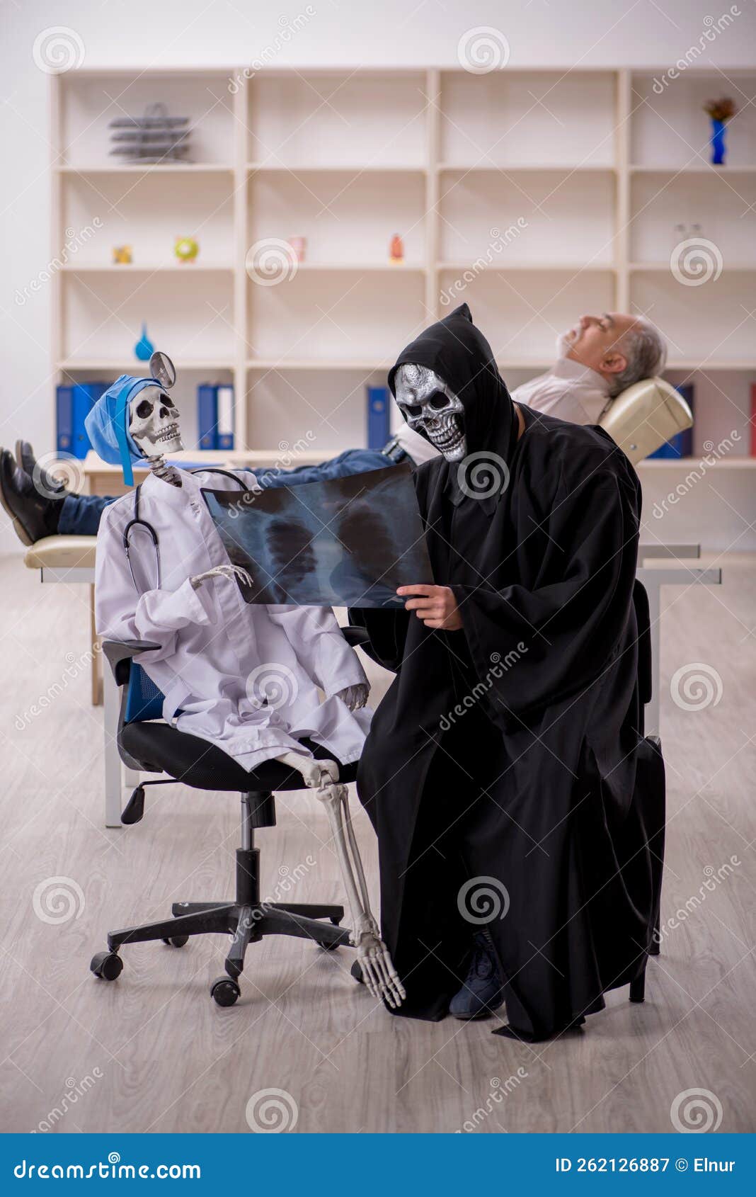 Two Devil Doctors Examining Old Male Patient Stock Image - Image of ...