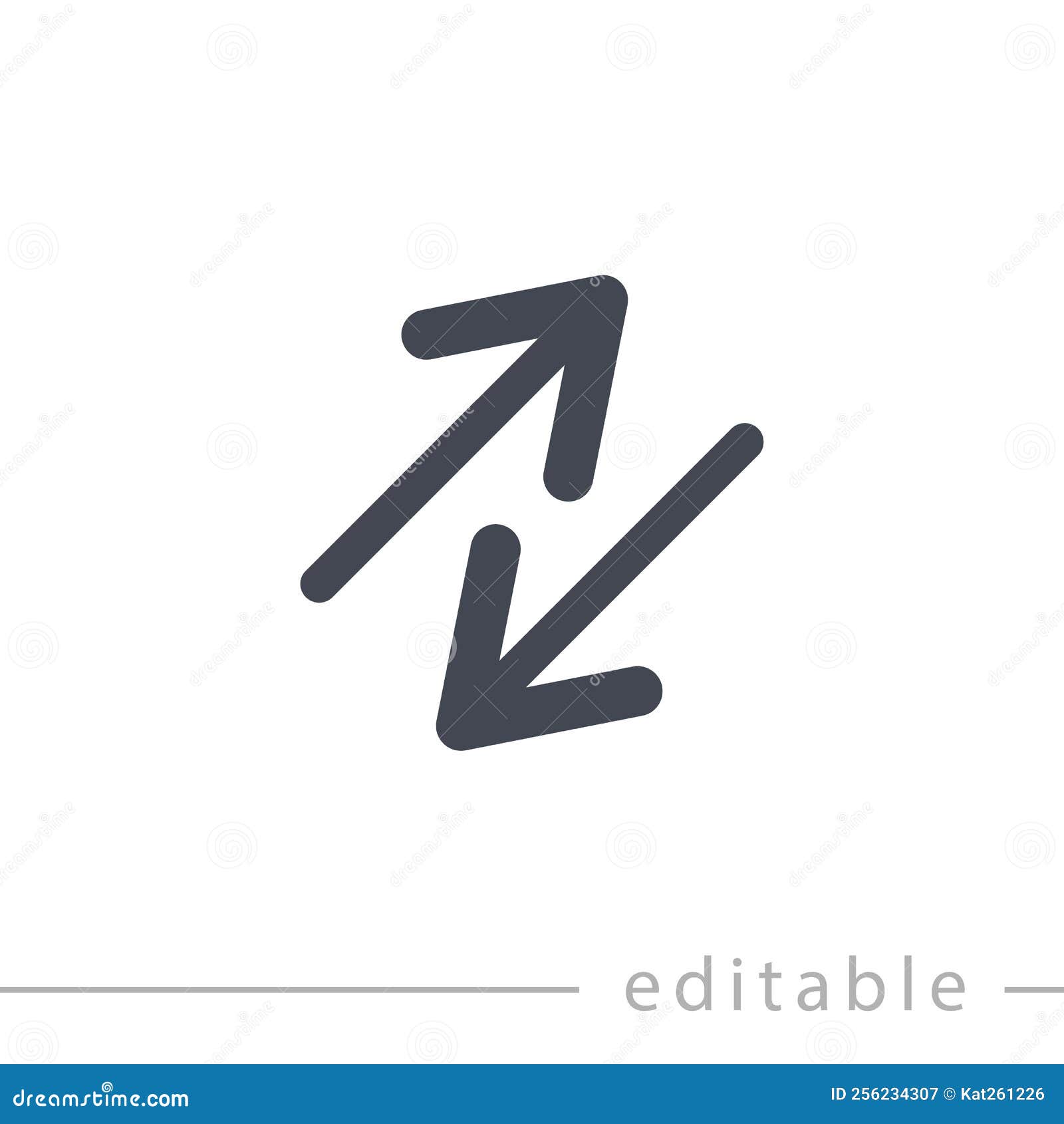 Two Diagonal Arrows Up Right and Down Left, Line Editable Icon Stock ...