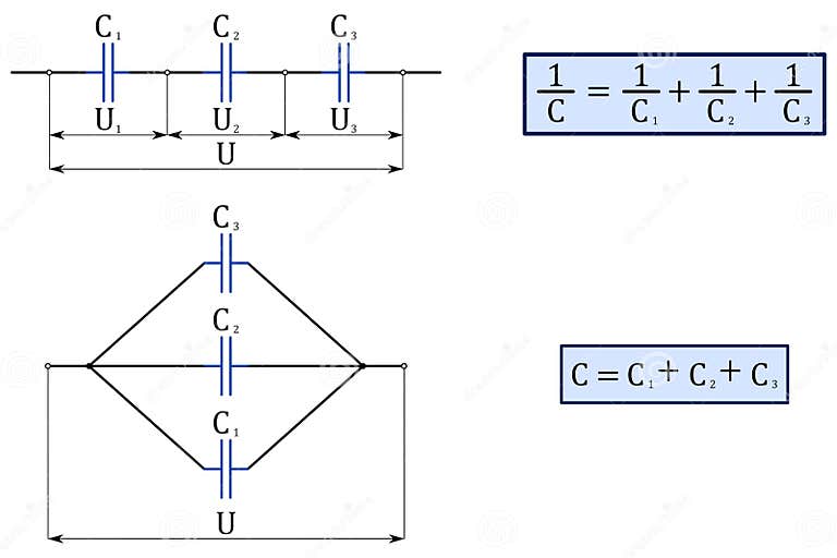 Two Diagrams of the Connection of Three Capacitors - Series and ...