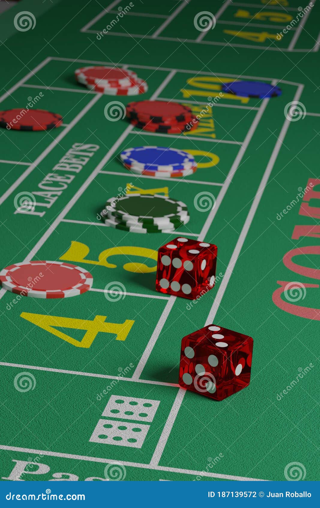 Two Dice on a Craps Table Next To Some Chips Stock Illustration ...