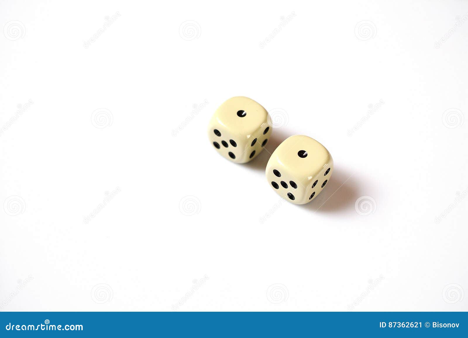 Two Dice Double Number One on a White Background. Gambling Abstraction ...