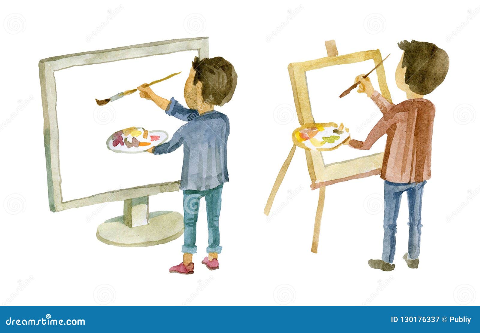 Two Different Artists at Work Stock Illustration - Illustration of ...