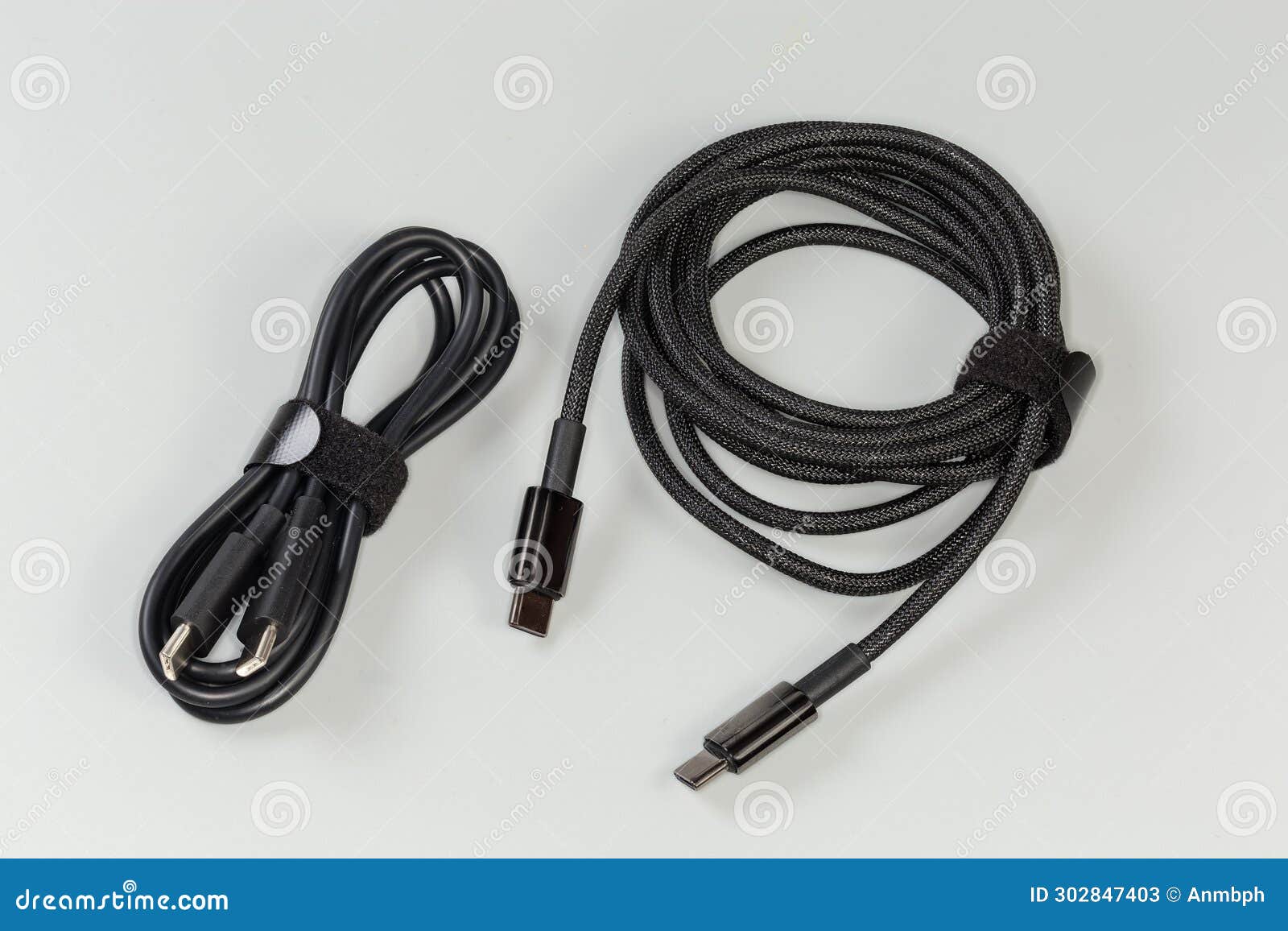 Two Different Black Cable USB Type-C on Gray Background Stock Image ...