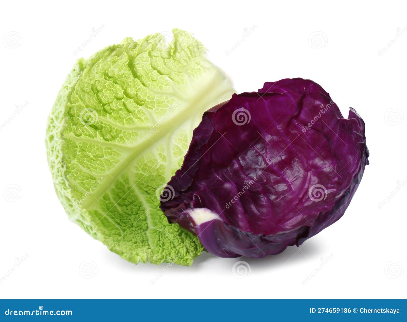 Two Different Cabbage Leaves on White Background Stock Photo - Image of ...