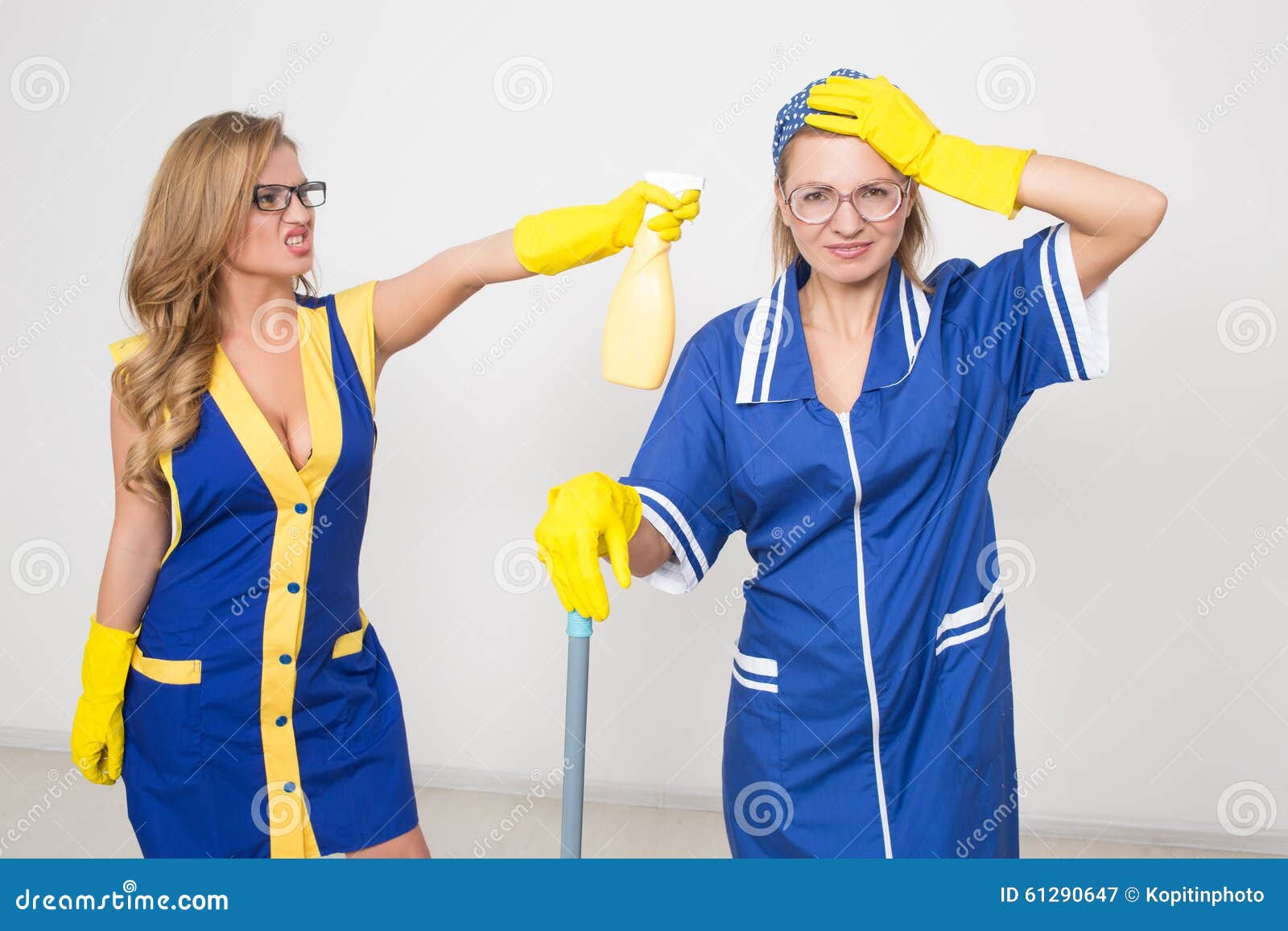 Two Different Cleaners Compete. Poor Staff Stock Image - Image of ...