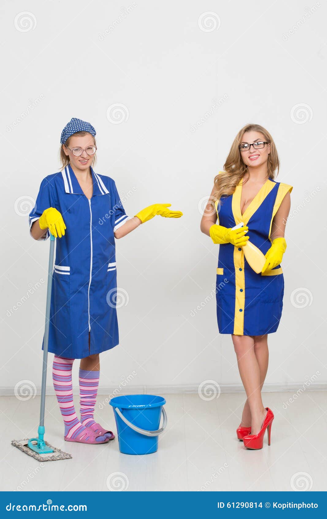 Two Different Cleaners Compete. Poor Staff Stock Photo - Image of ...