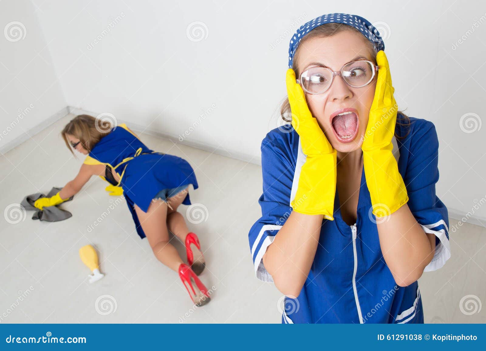 Two Different Cleaners Compete. Poor Staff Stock Photo - Image of ...