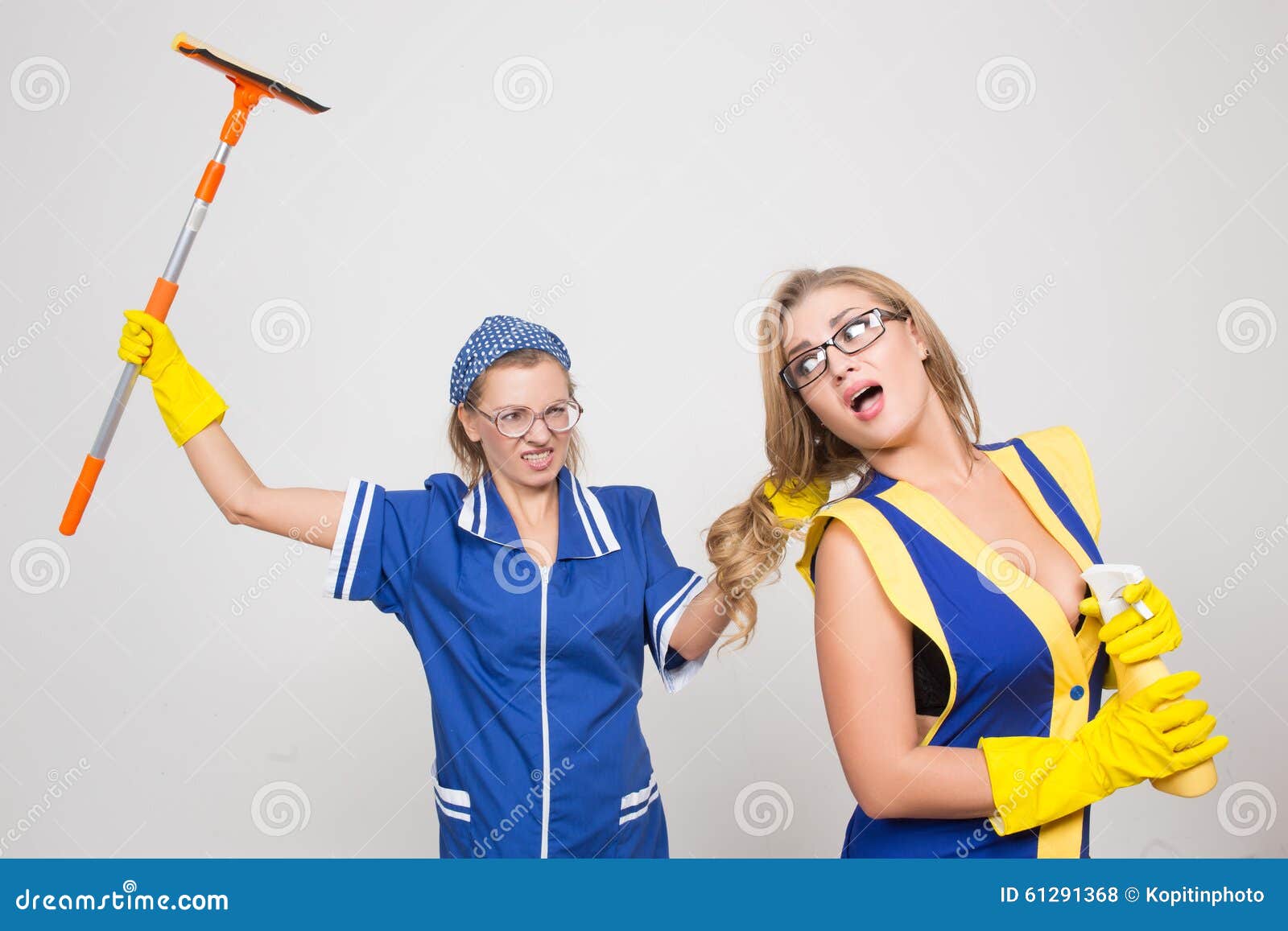 Two Different Cleaners Compete. Poor Staff Stock Photo - Image of ...