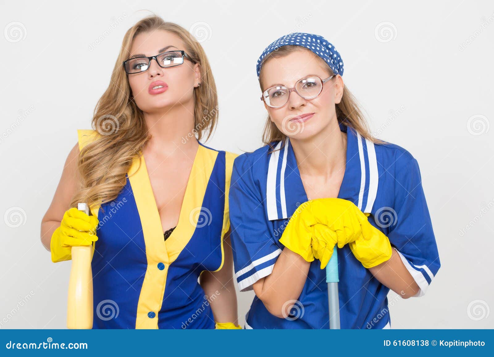 Two Different Cleaners Compete. Poor Staff Stock Photo - Image of maid ...