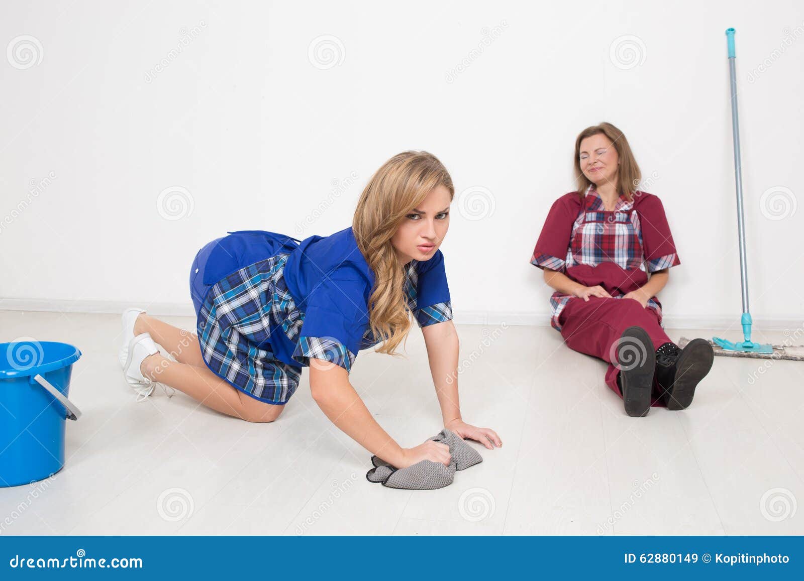 Two Different Cleaners Compete. Poor Staff. Wash Stock Image - Image of ...