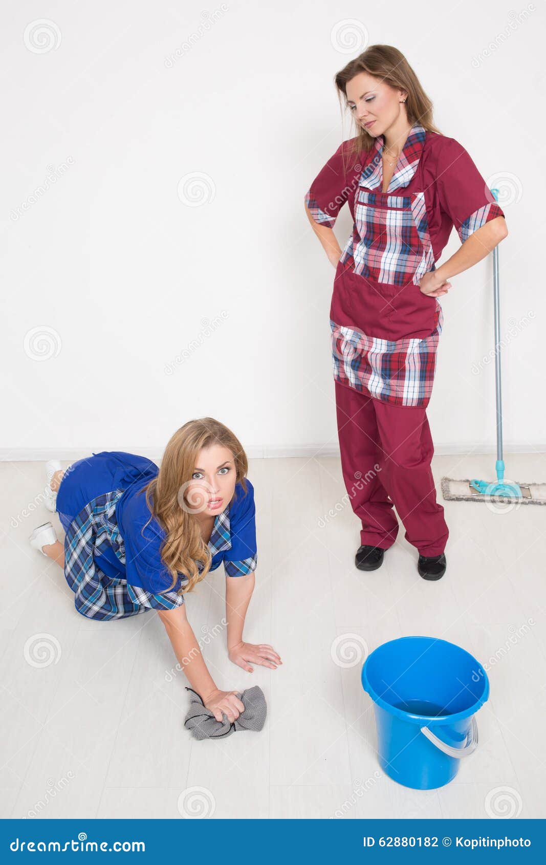 Two Different Cleaners Compete. Poor Staff. Wash Stock Photo - Image of ...