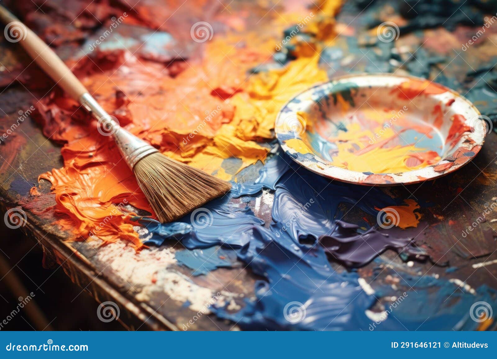 Two Different Color Paints Being Mixed Together on a Palette Stock ...
