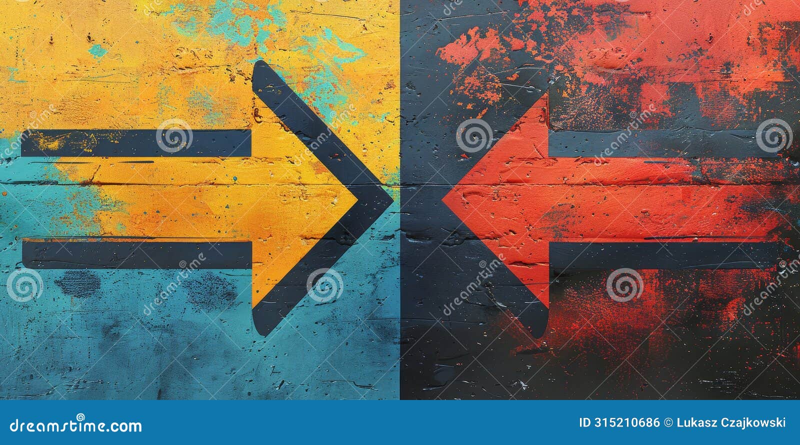 Two Different Colored Arrows Painted on a Brick Wall. Generative AI ...