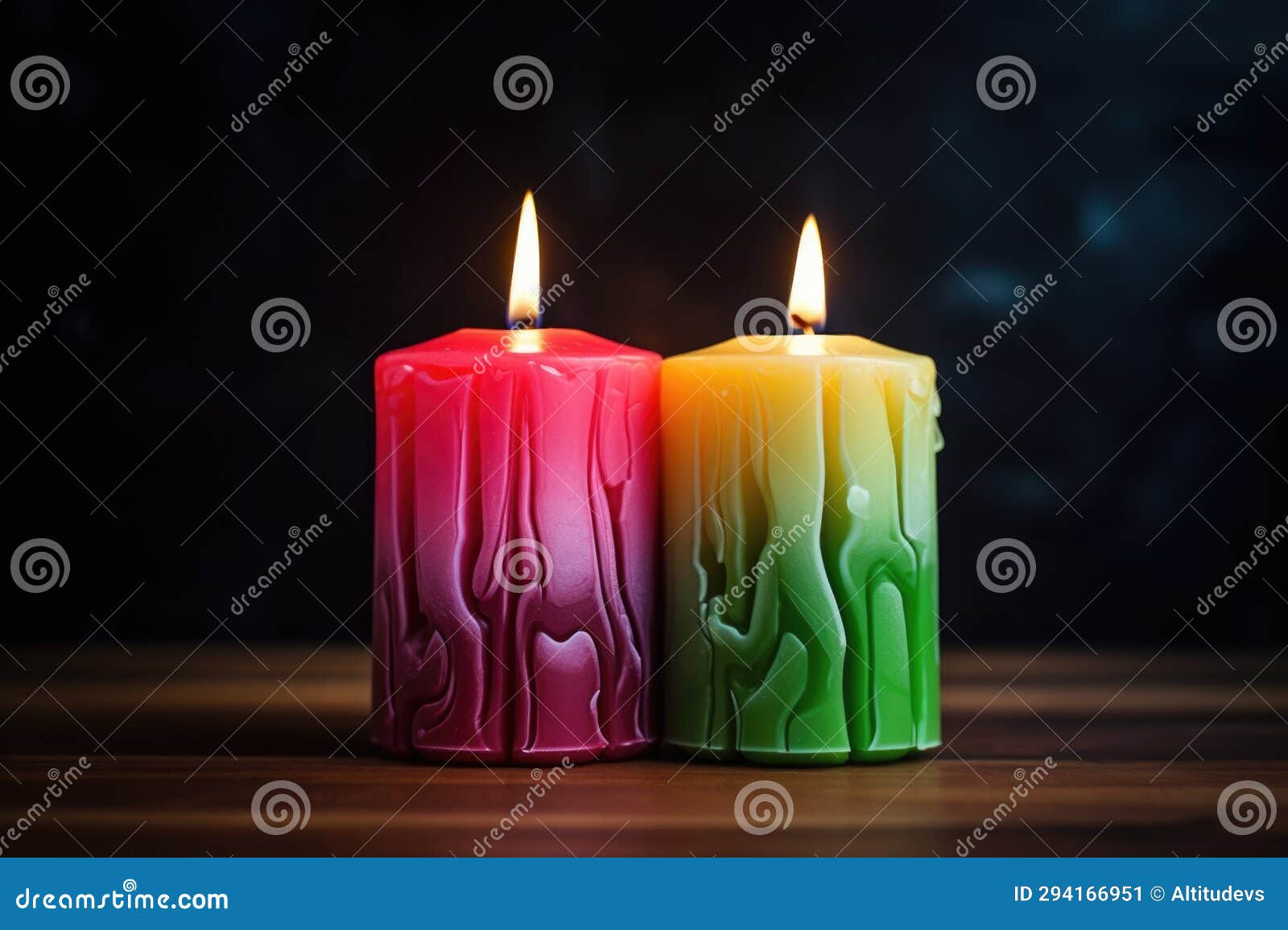 Two Different Colored Candles Burning Together Stock Image - Image of ...