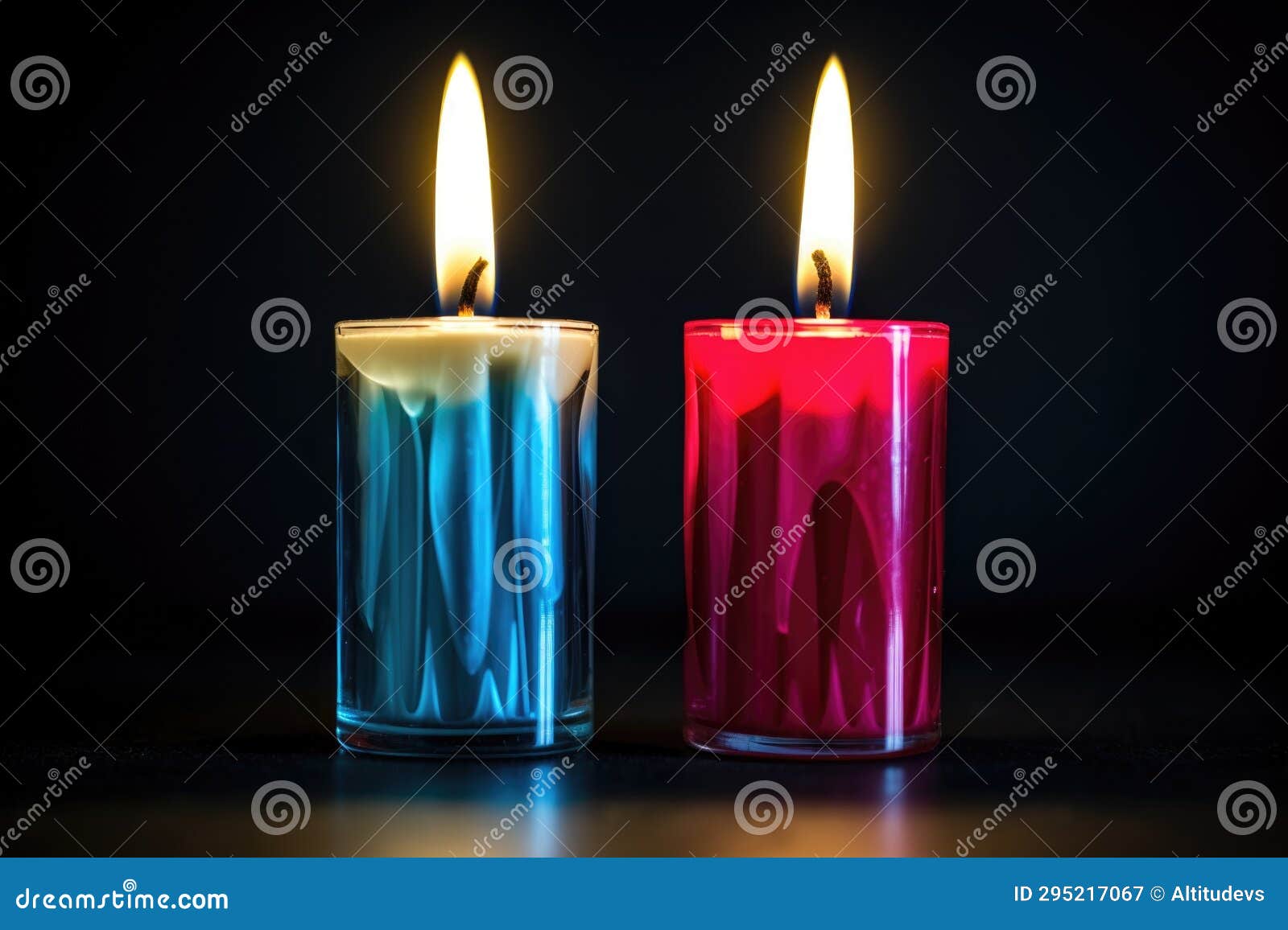 Two Different Colored Candles Burning Together Stock Image - Image of ...