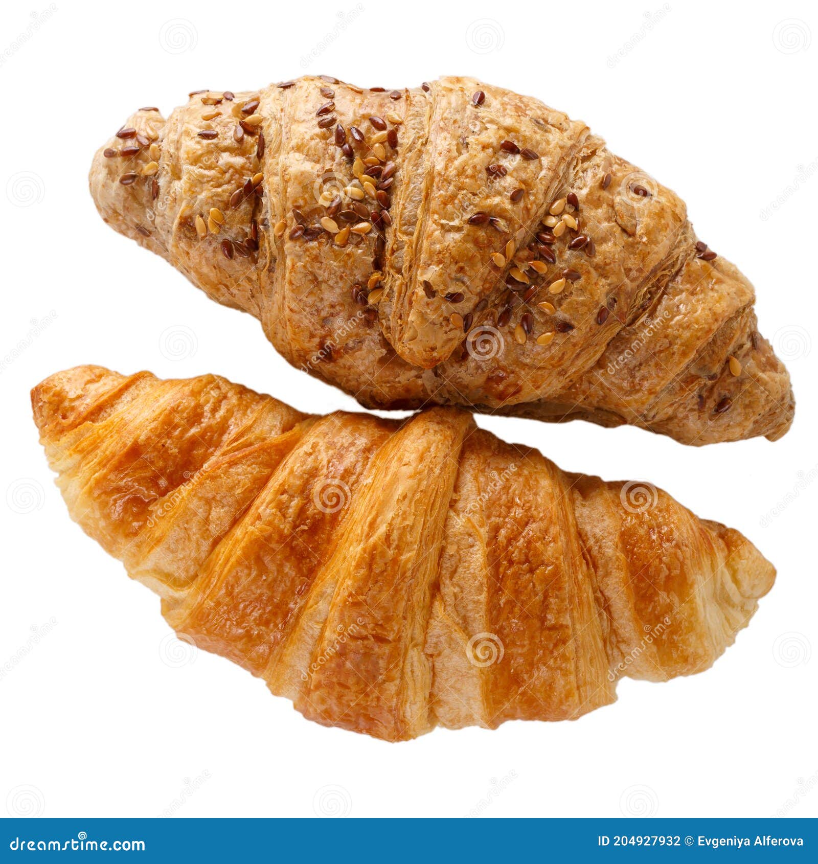 Two Different Croissants Isolated on White. Top View Stock Photo ...