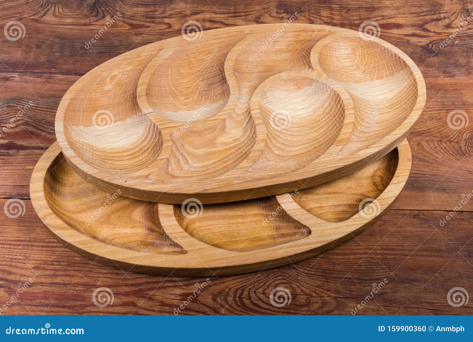 Two Different Empty Wooden Compartmental Dish on the Rustic Table Stock ...