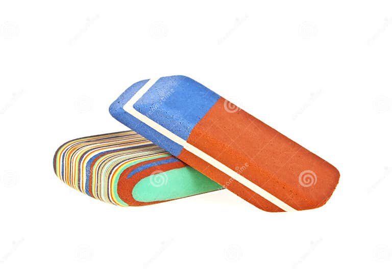 Two Different Erasers Isolated on White Background Stock Photo - Image ...