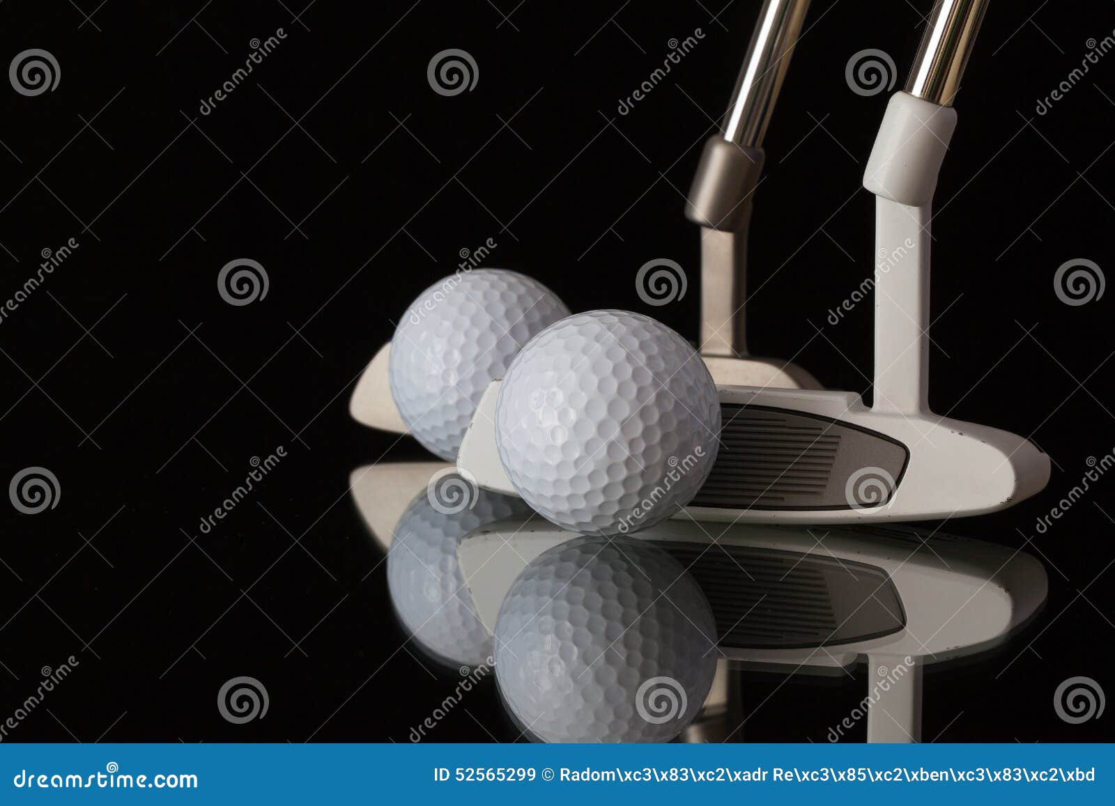 Two Different Golf Putters on a Black Glass Desk Stock Image - Image of ...