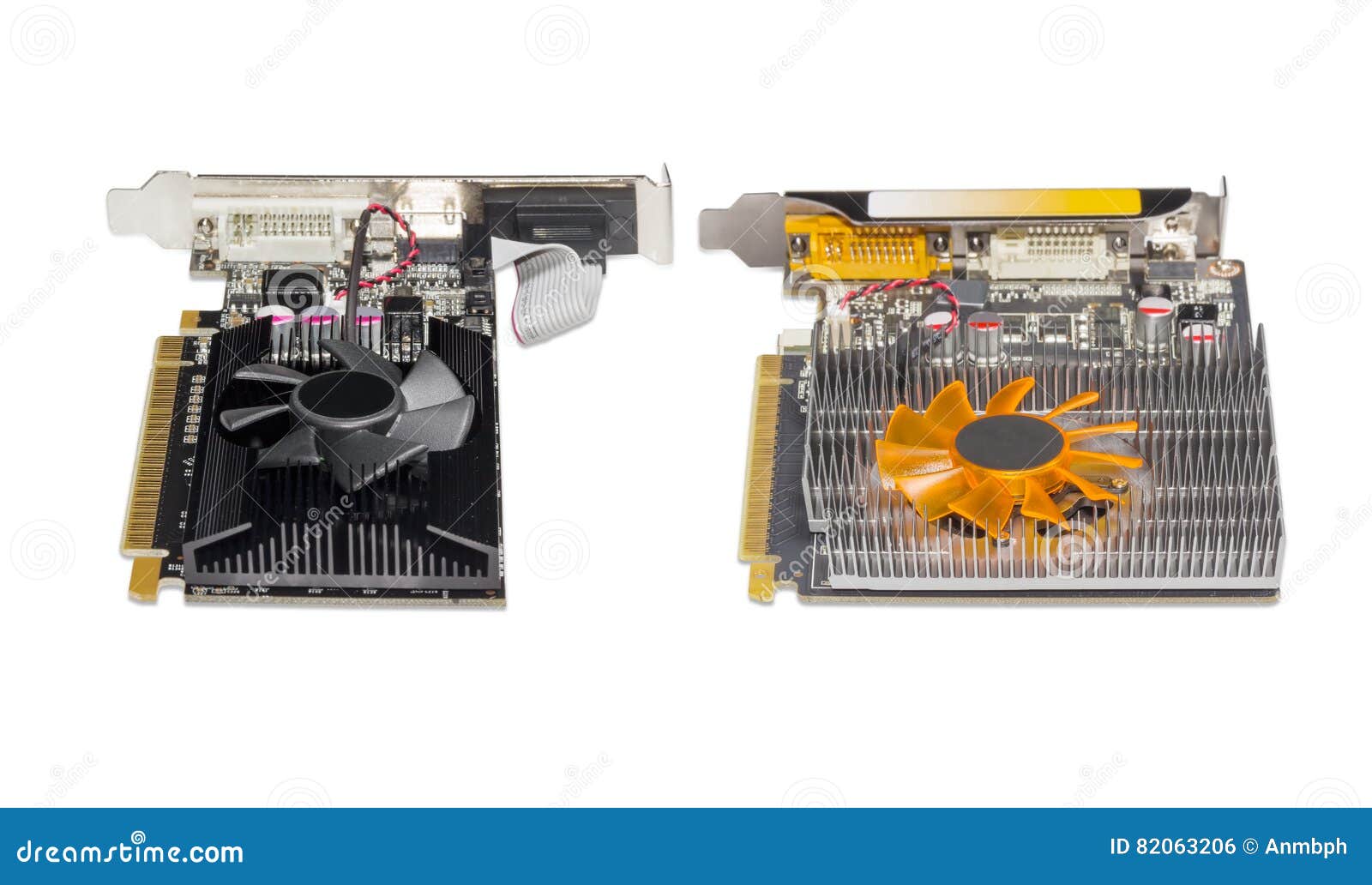 Two Different Graphics Cards Equipped with Heat Sink and Fan Stock ...