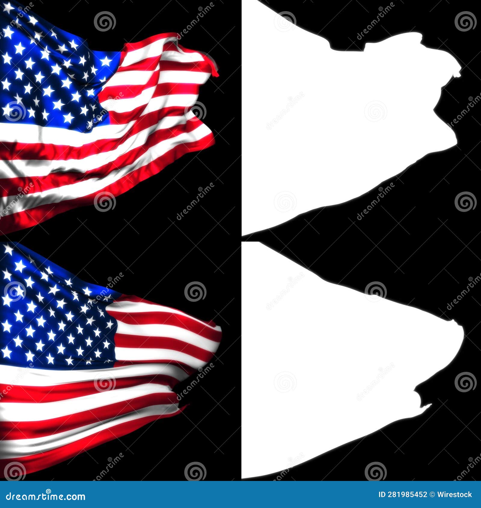 Two Different Images of a Flag with Their Shadow on a White Wall Stock ...