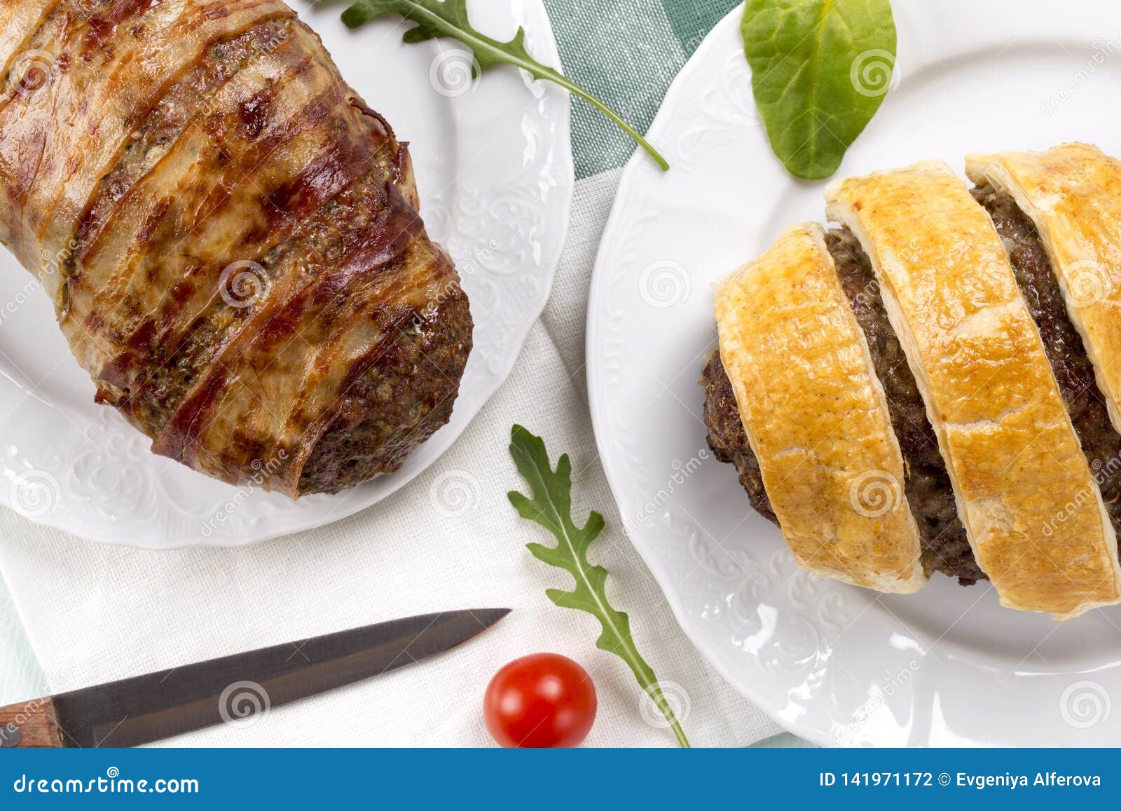 Two Different Meatloaf of Minced Meat Stock Photo - Image of breakfast ...