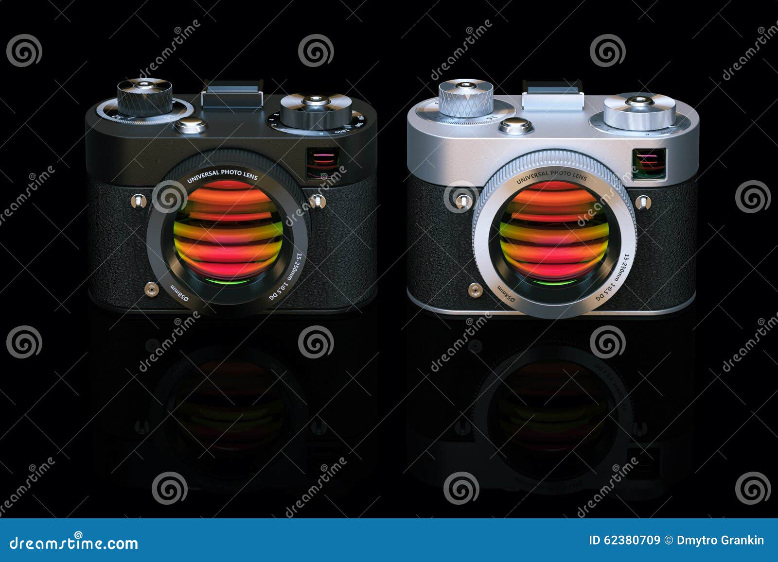 Two Different Photo Cameras in Black Studio Stock Illustration ...