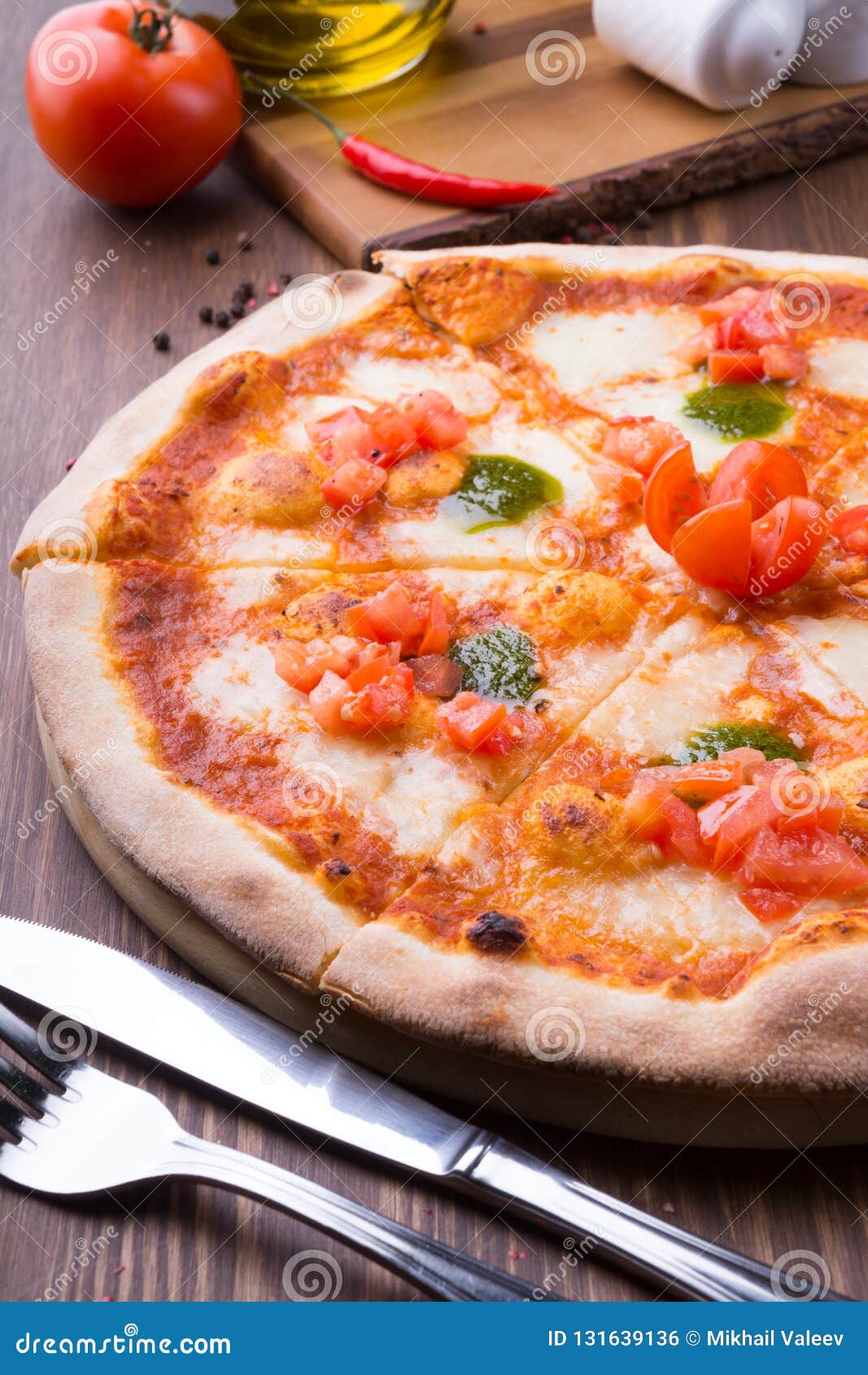 Two Different Pizzas Freshly Baked and Served on Wooden Table Stock ...