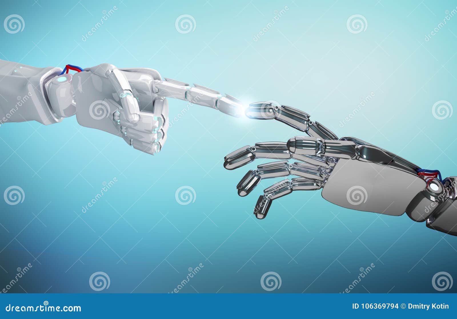 Two Robot`s Hands Touches. 3d Rendering. Stock Illustration ...