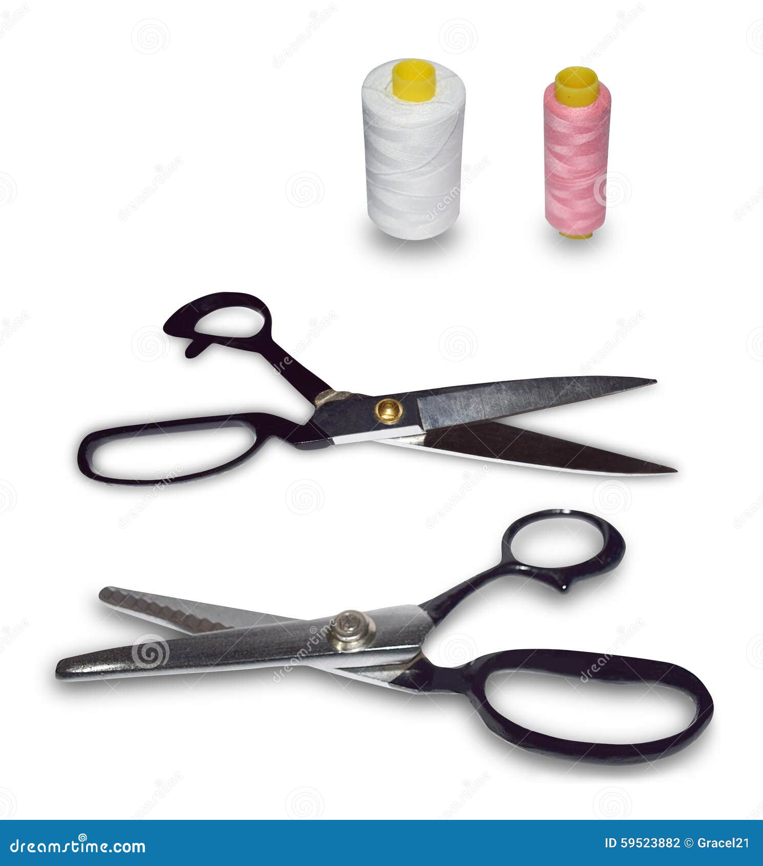 Two Different Scissors and Thread Stock Photo - Image of close ...
