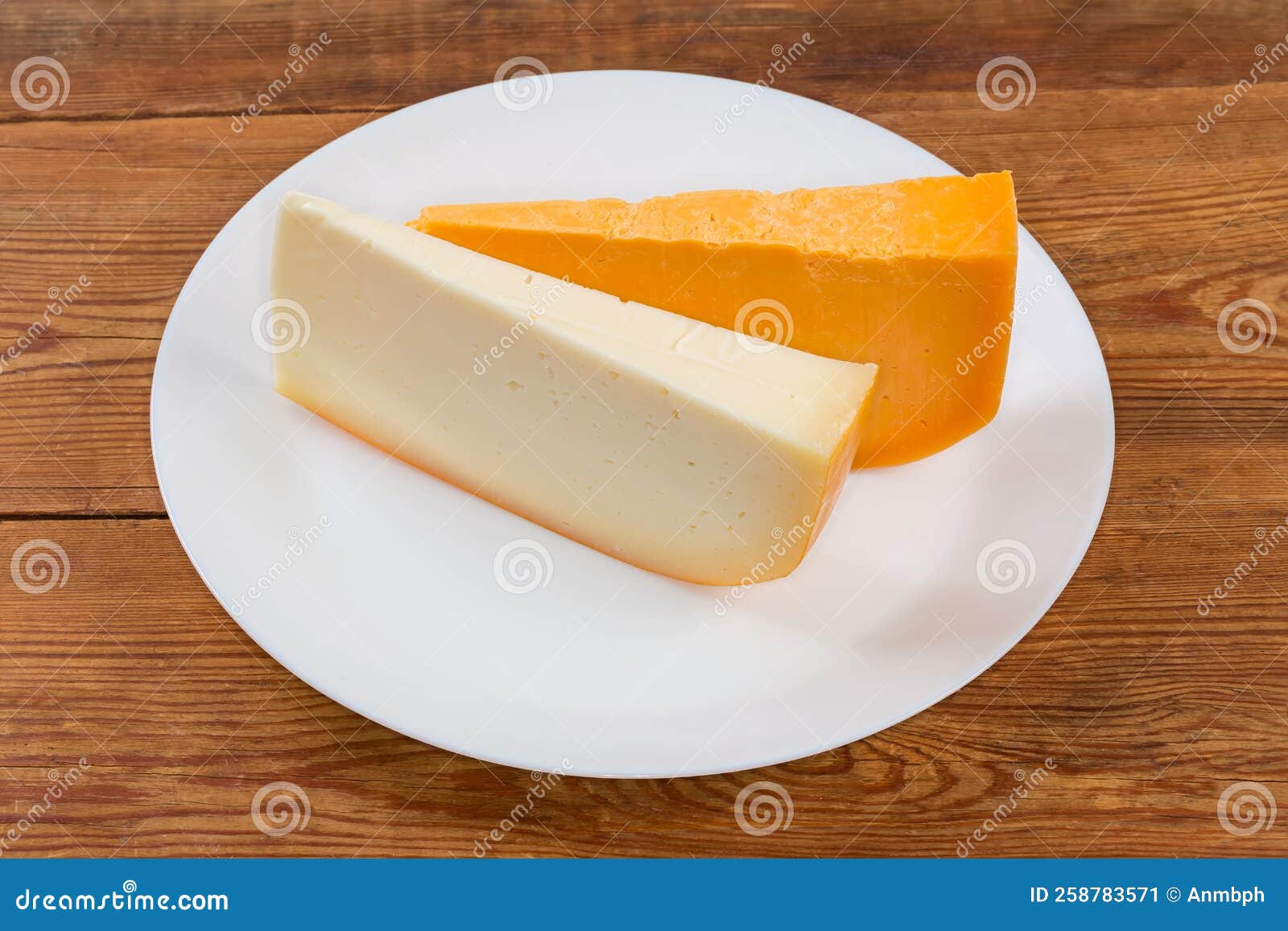 Two Different Semi-hard Cheese on Dish on Rustic Table Stock Image ...