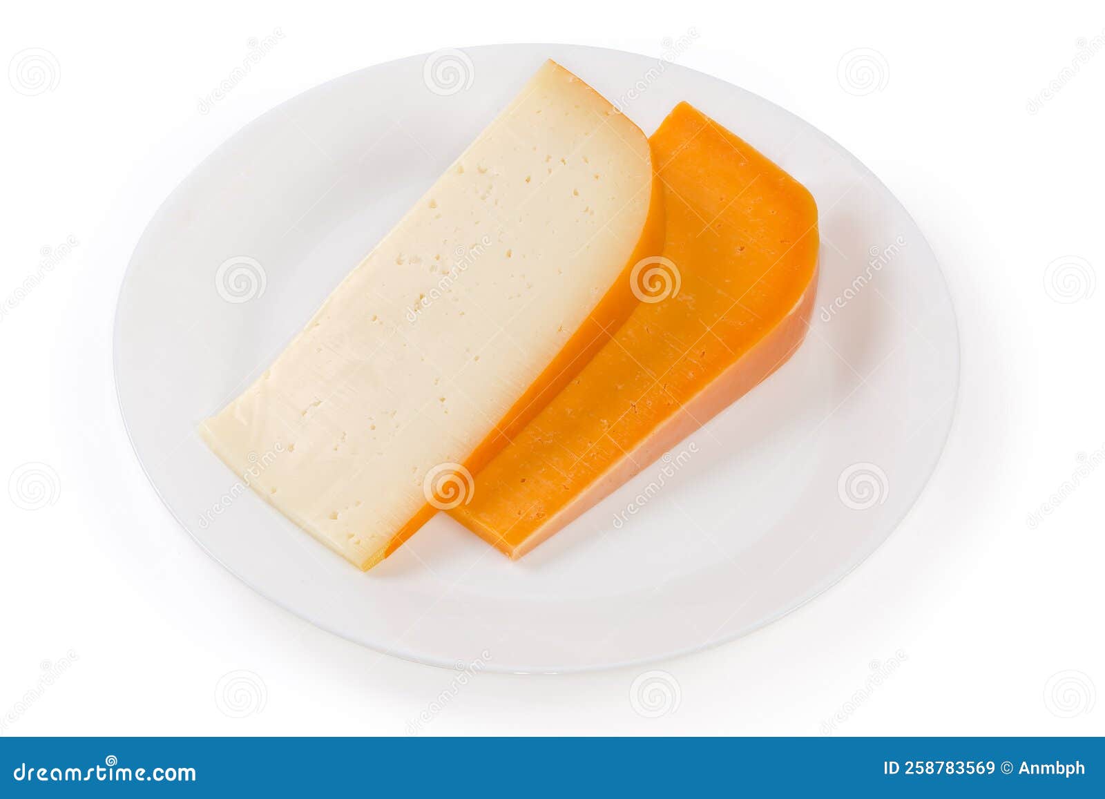 Two Different Semi-hard Cheese on Dish on White Background Stock Image ...